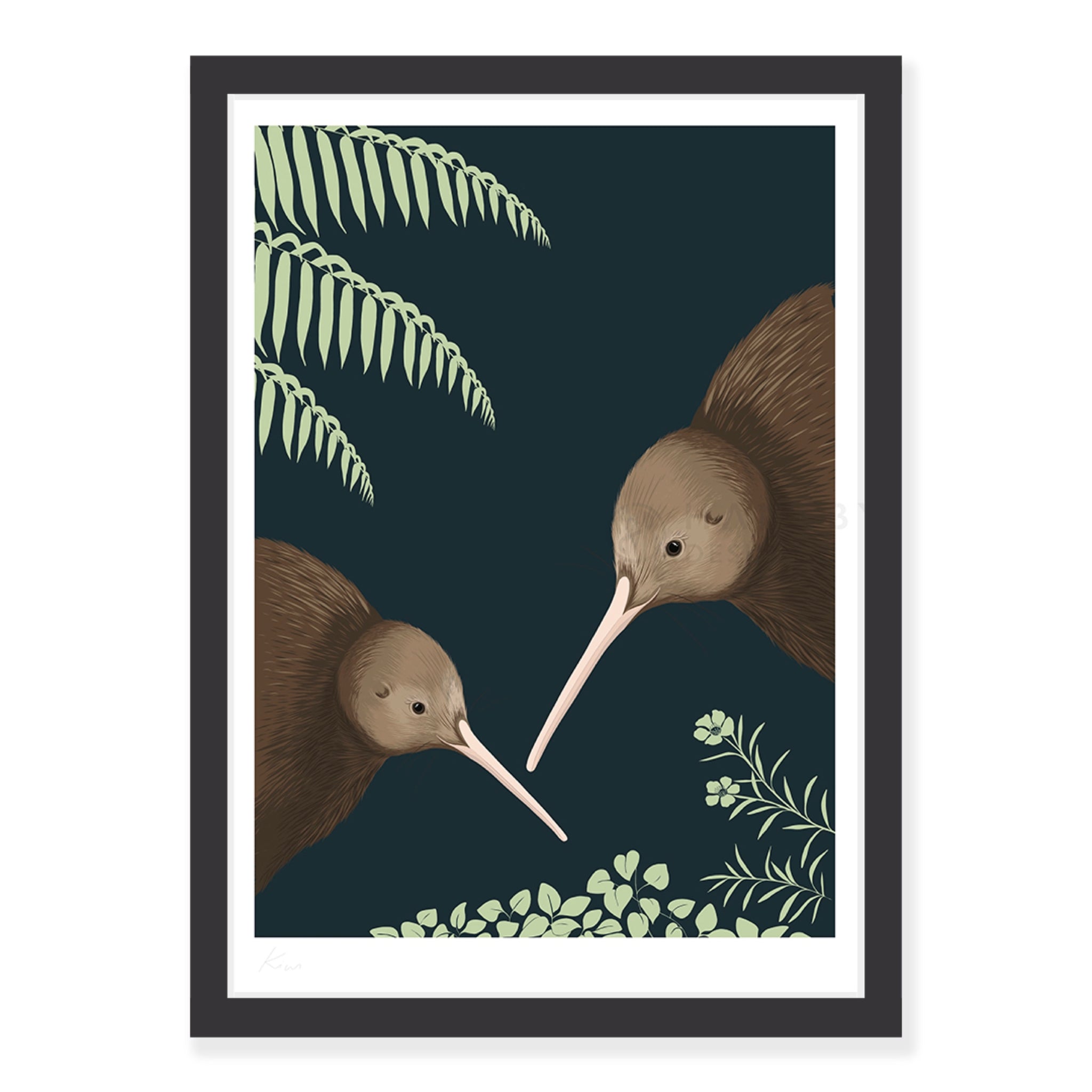 Kiwi pair art print ink - Hansby Design - NZ artist