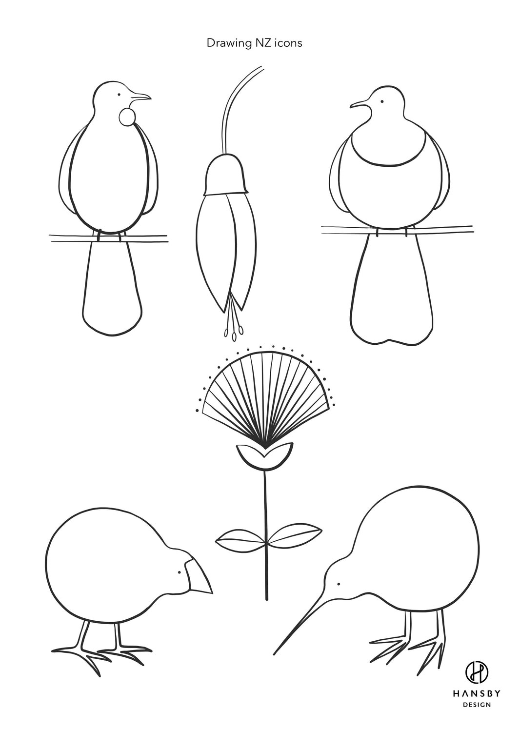 Free colouring in printables / colour pages artwork – Hansby Design