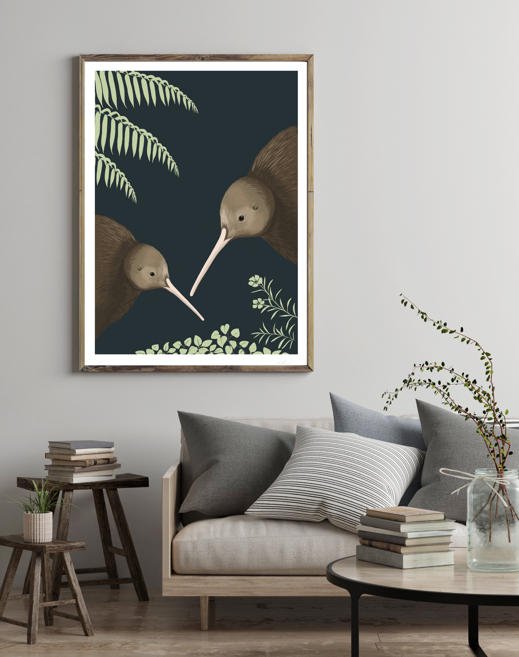 Kiwi pair art print ink - Hansby Design - NZ artist